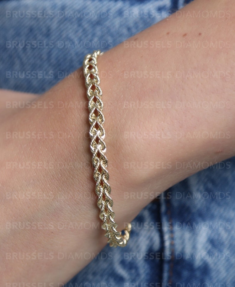 10K Yellow Gold Double Rope Chain Bracelet, 7.25", Real Gold Bracelet ...