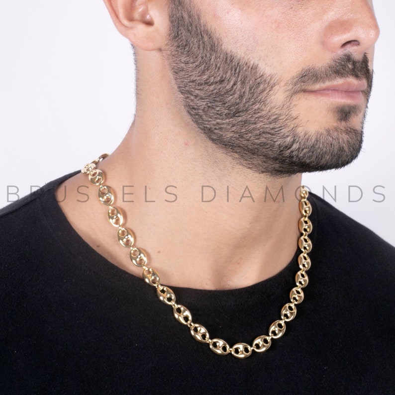 14K Yellow Gold Puffed Mariner Gucci Chain Necklace, 11MM Thick, 20" 22 ...