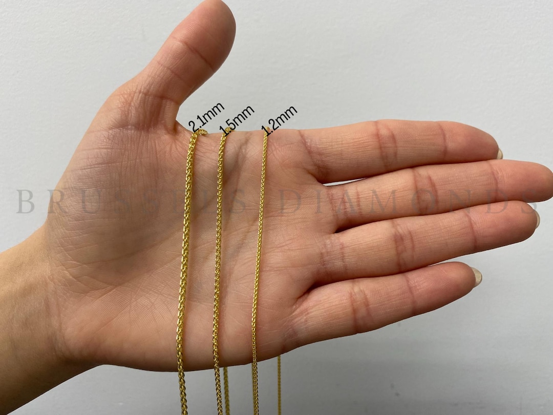 14K SOLID Yellow Gold Wheat Chain Necklace, 16" 18" 20" 22" 24" 30 ...