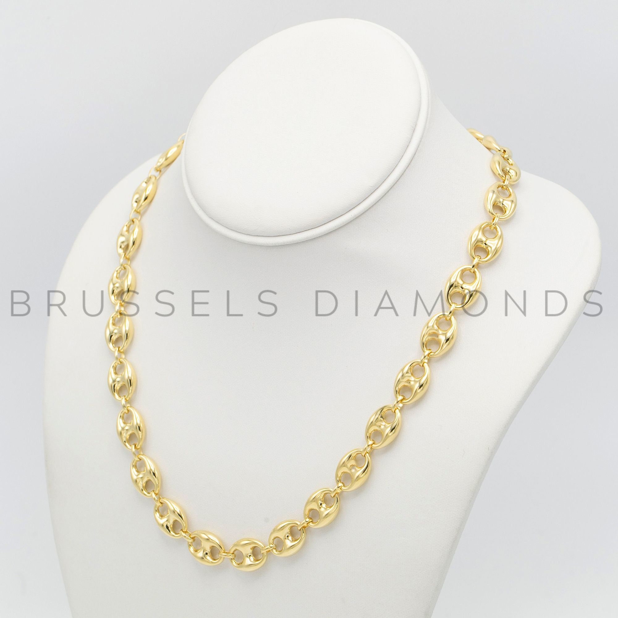 14K Yellow Gold Puffed Mariner Gucci Chain Necklace, 11MM Thick, 20" 22 ...