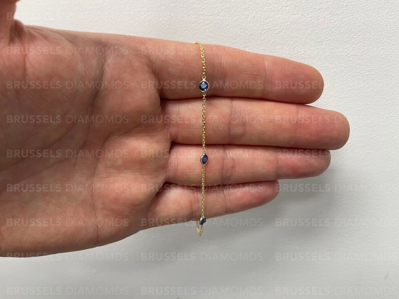 14K Solid Yellow Gold September Birthstone Sapphire by the Yard Anklet ...