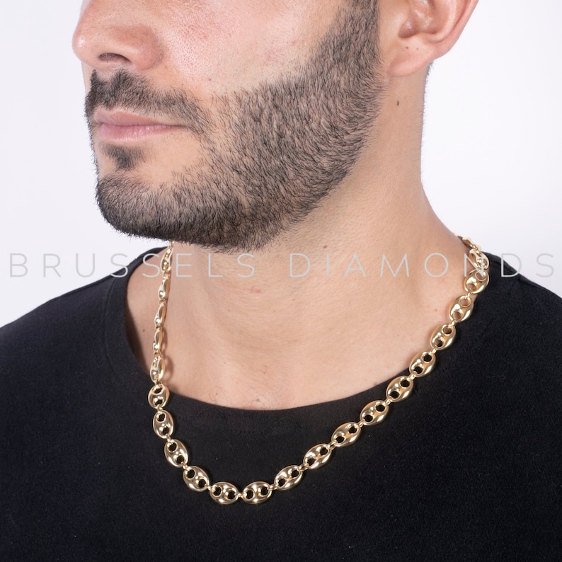 14K Yellow Gold Puffed Mariner Gucci Chain Necklace, 11MM Thick, 20" 22 ...