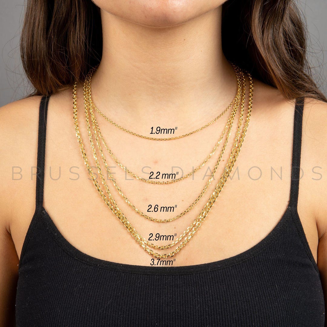 14K Solid Yellow Gold Cable Chain Necklace, 1.9MM - 3.7MM Thick, 16 ...