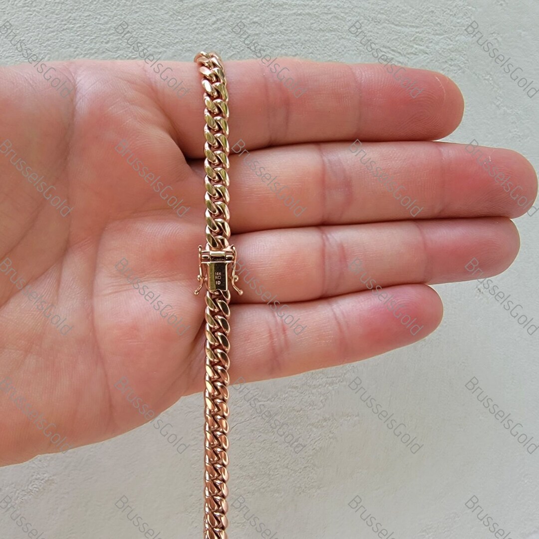 14K Solid Rose Gold Miami Cuban Chain Necklace, 6.1MM Thick, 22 24 26 ...