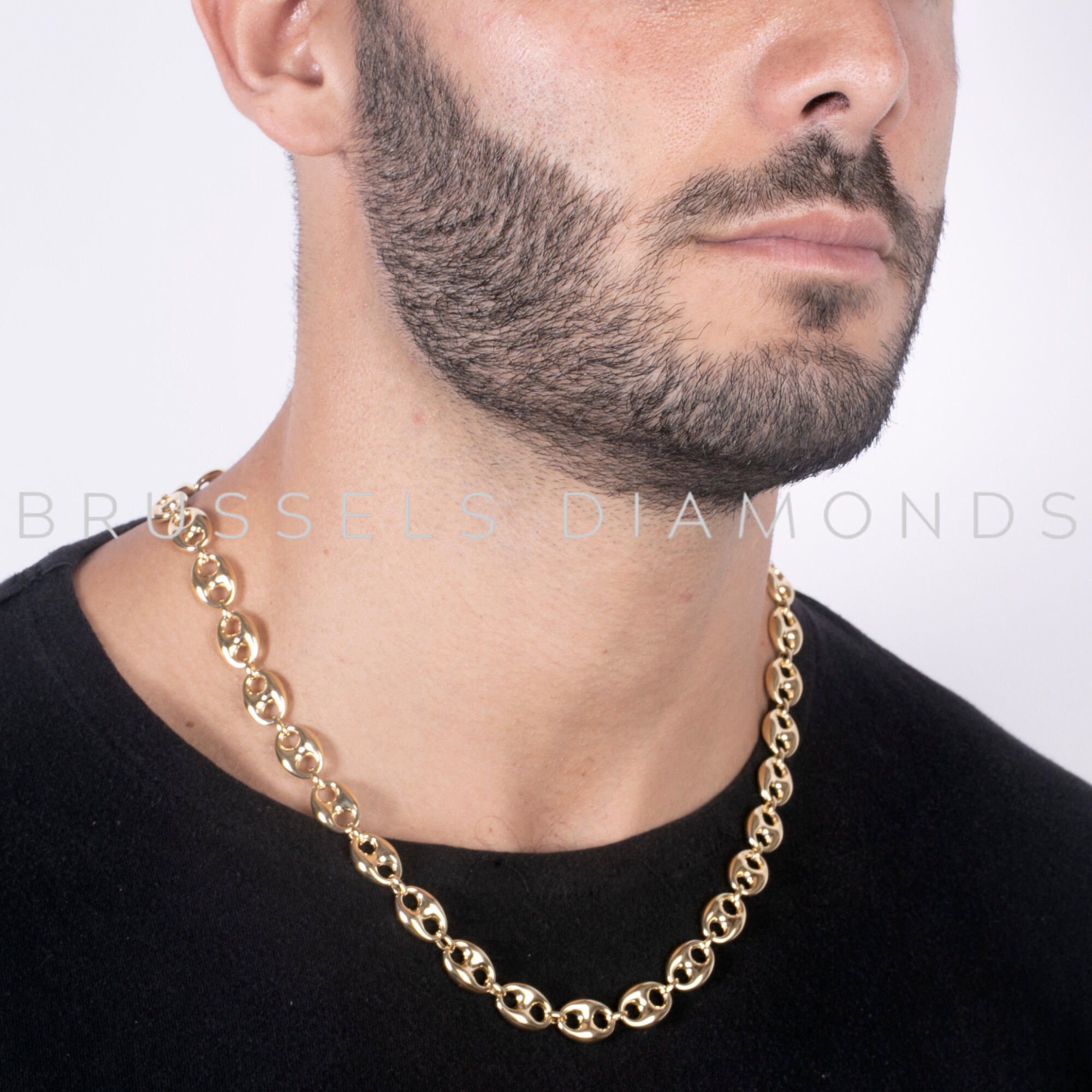 14K Yellow Gold Puffed Mariner Gucci Chain Necklace, 11MM Thick, 20" 22 ...