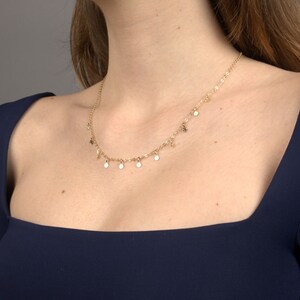 14K Solid Yellow Gold Dangling Disc Chain Necklace, Women Gold Chain ...