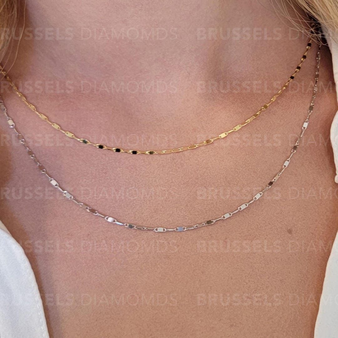 10K Solid Gold Thin Lumina Mirror Link Chain Necklace, 1.5MM Thick, 16 ...