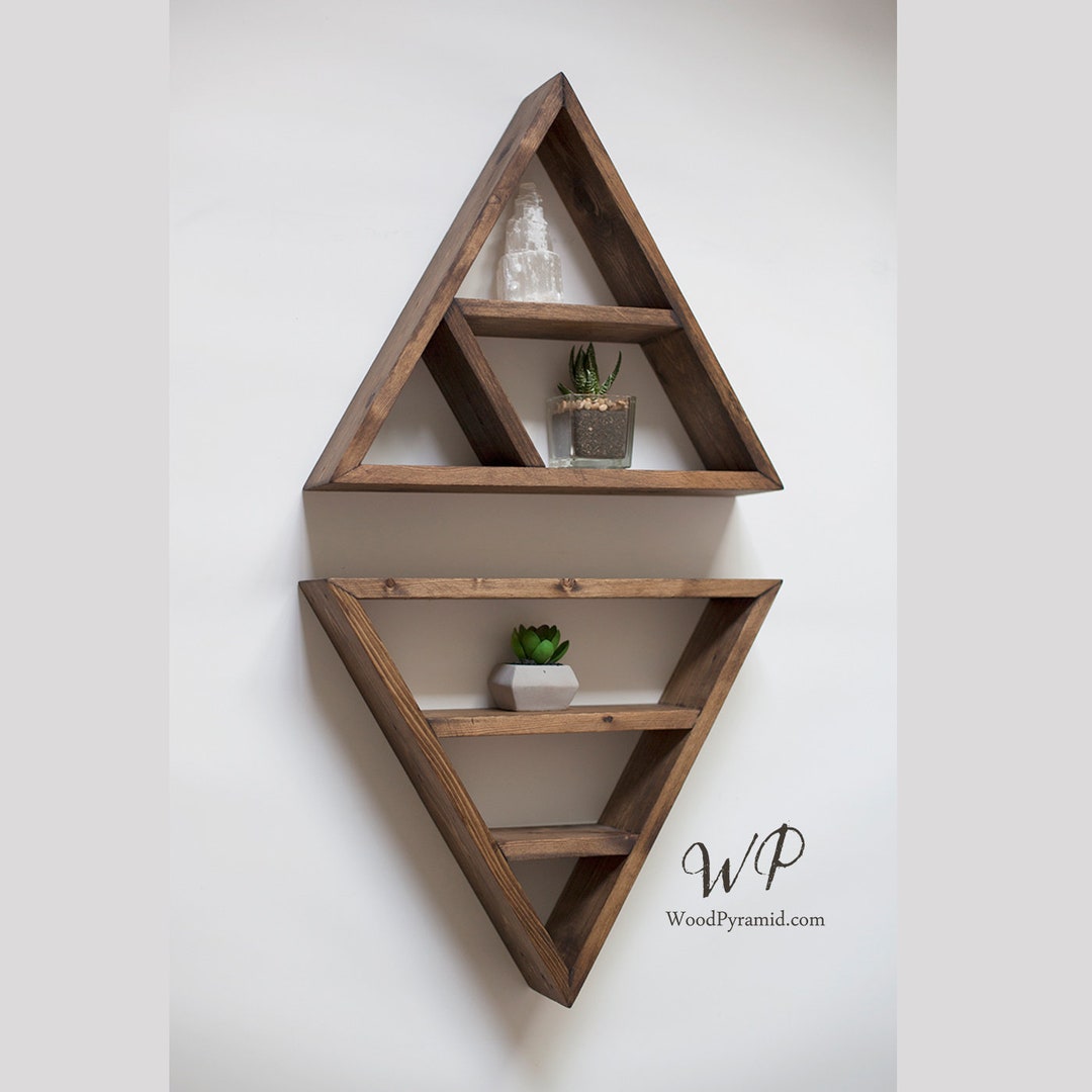 Set of TWO Shelves 16x 3. Solid Wood, Pyramids Triangle Shelf. Crystals ...