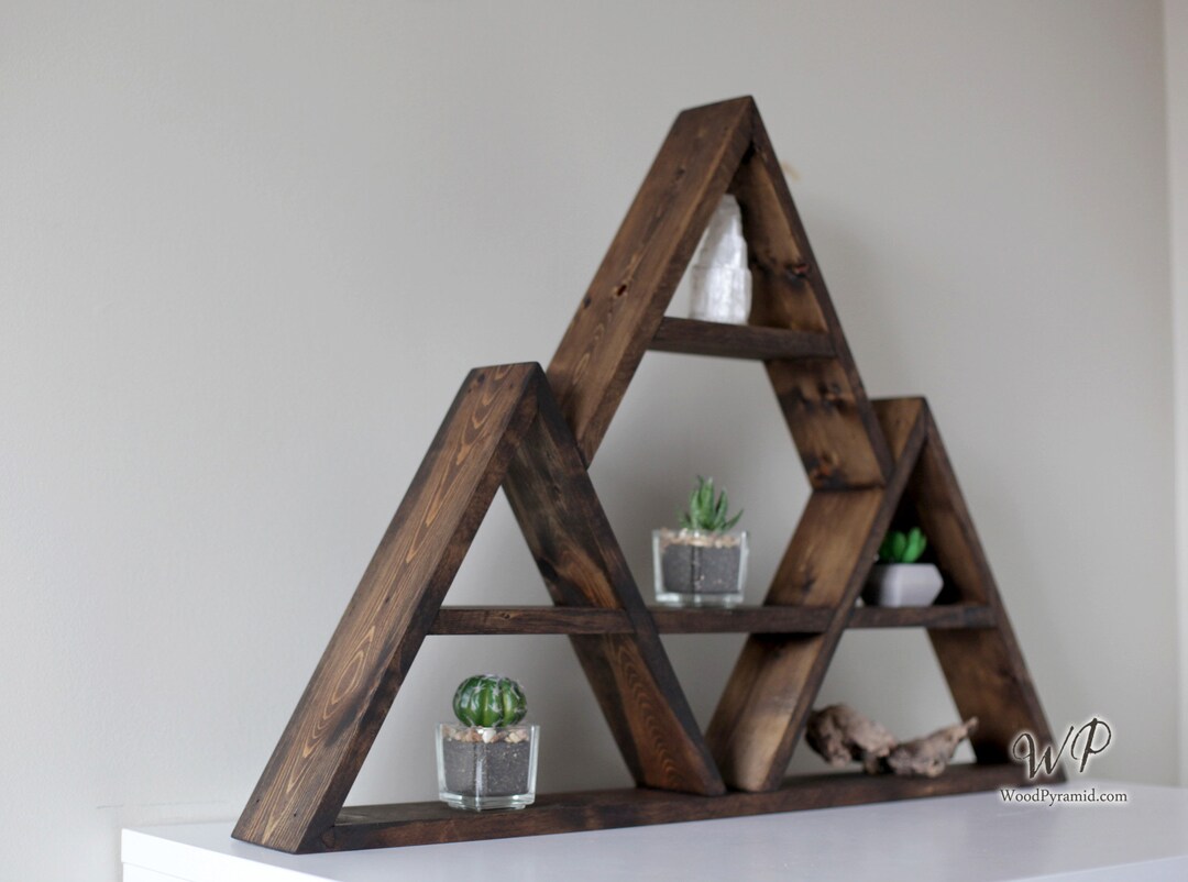 Big Tripple Triangle Wood Shelf 30x20. Mountains Shelf Design. Crystals ...
