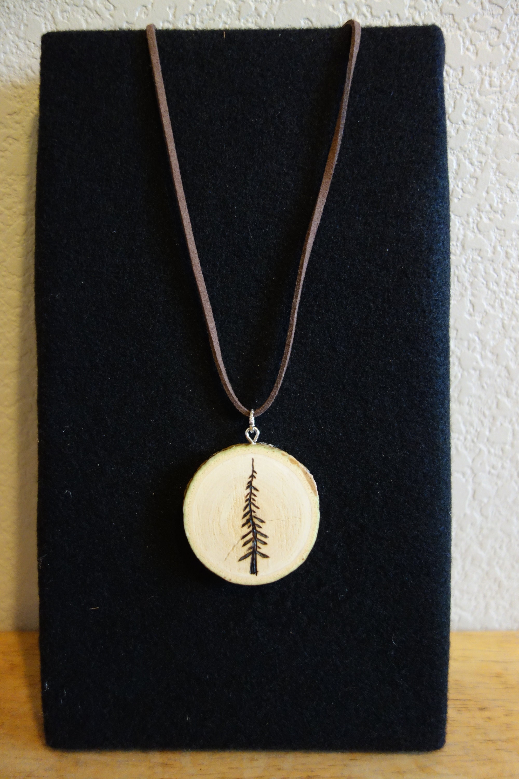 Pine Tree Wood and Leather Necklace. Wood Slice Necklace Wood - Etsy