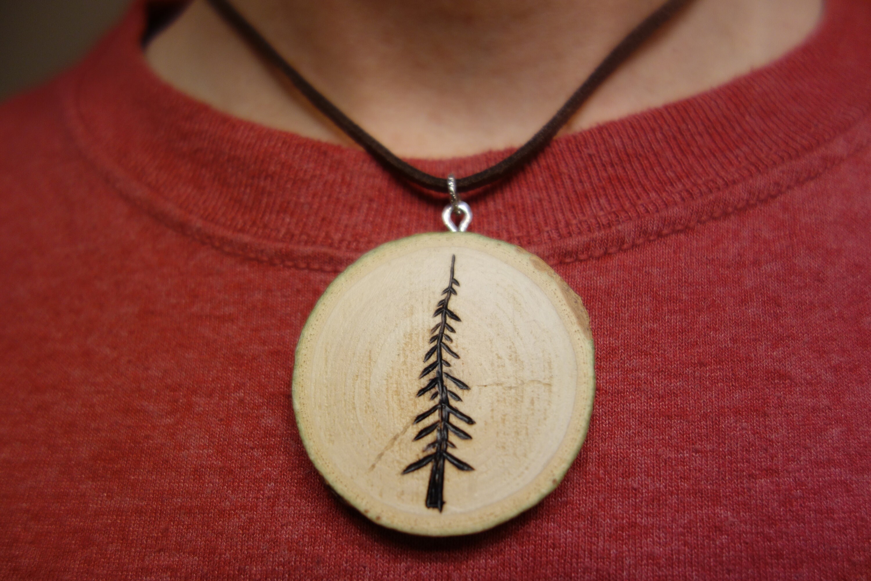Pine Tree Wood and Leather Necklace. Wood slice necklace wood | Etsy