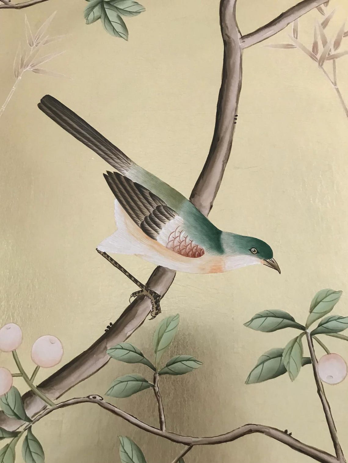 Birds Awakening Garden on Gold Metallic Leaf - Etsy