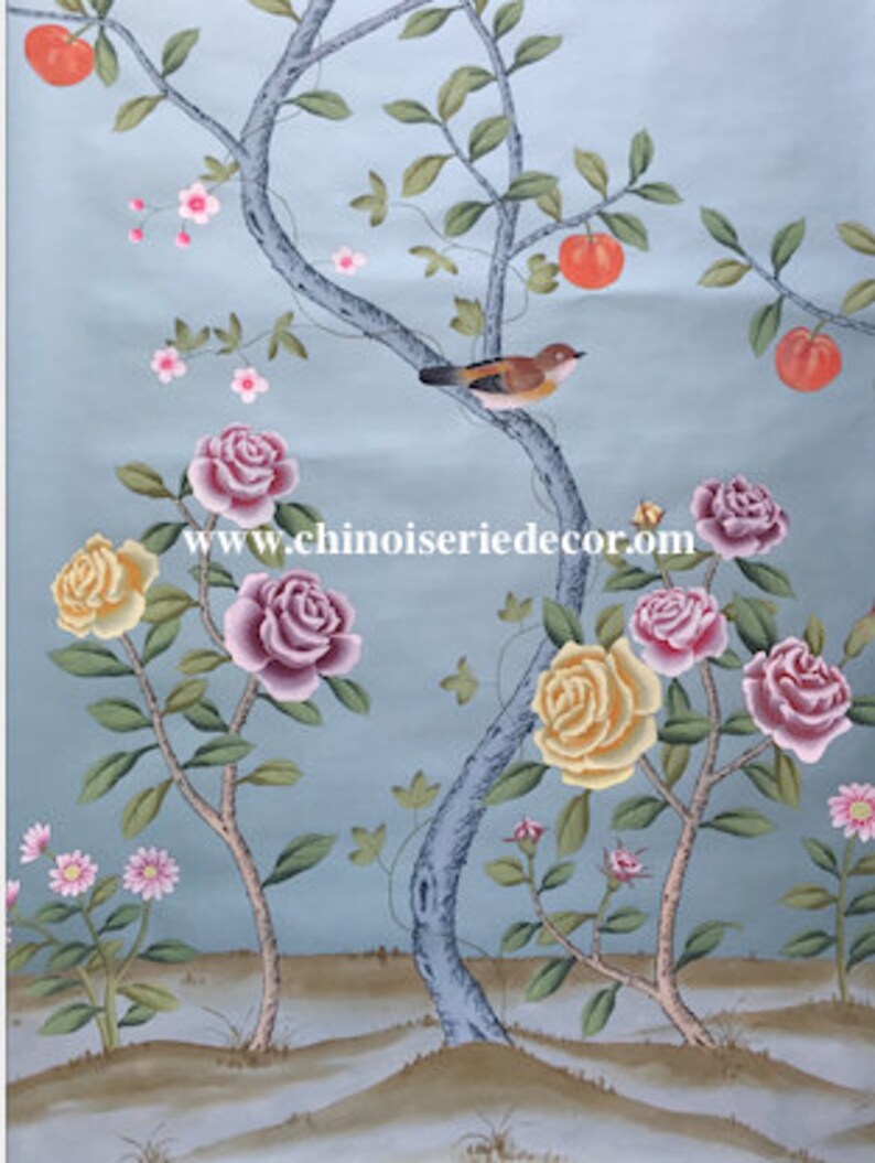 Hand-painted Chinoiserie Wallpaper Custom Order Reserved for - Etsy