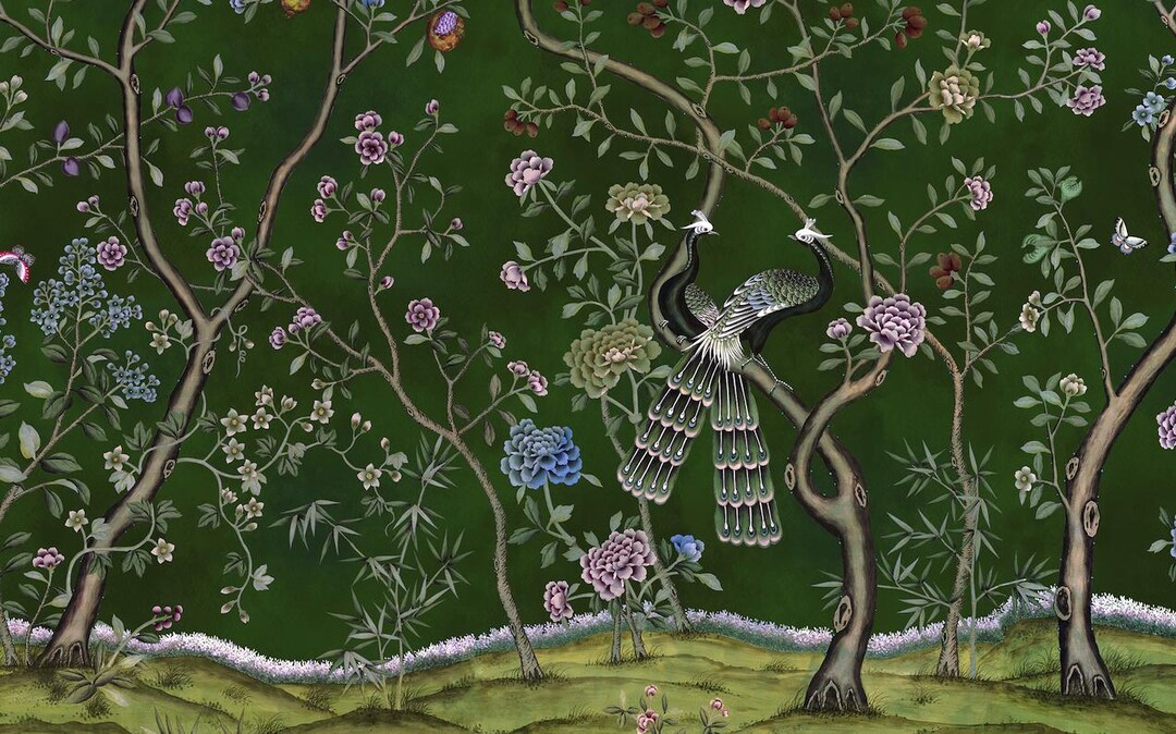 Vintage Chinoiserie Floral, Chinoiserie Green Panels, Wall Art, Wall ...