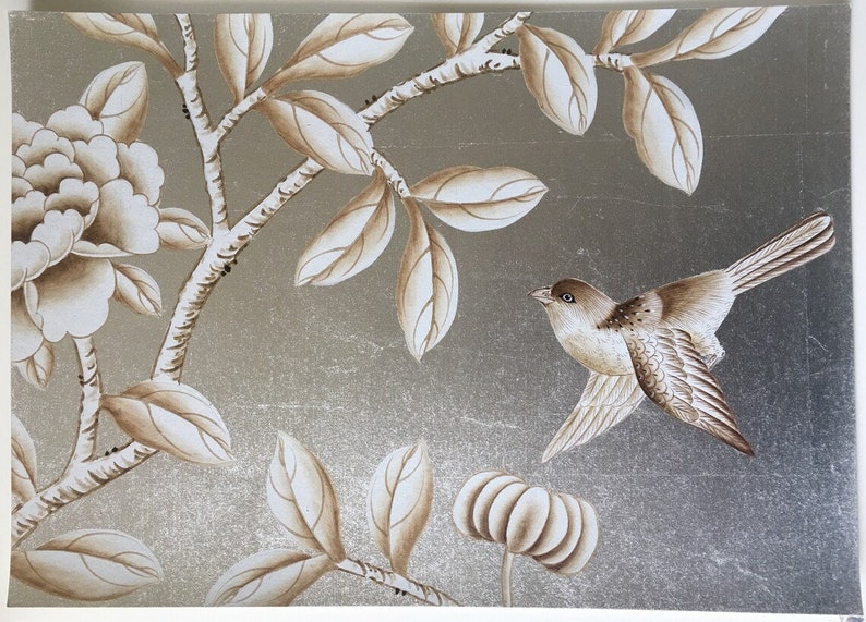 Design in Mono Sepia Pattern Colorway on Silver Leaf Wallpapercustom ...