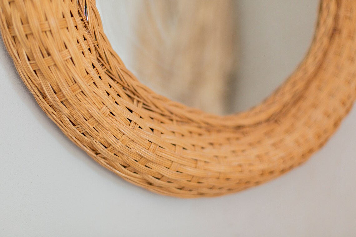 Round Wall Rattan Mirror Bohemian Mirror Rattan Wall Mirror - Etsy