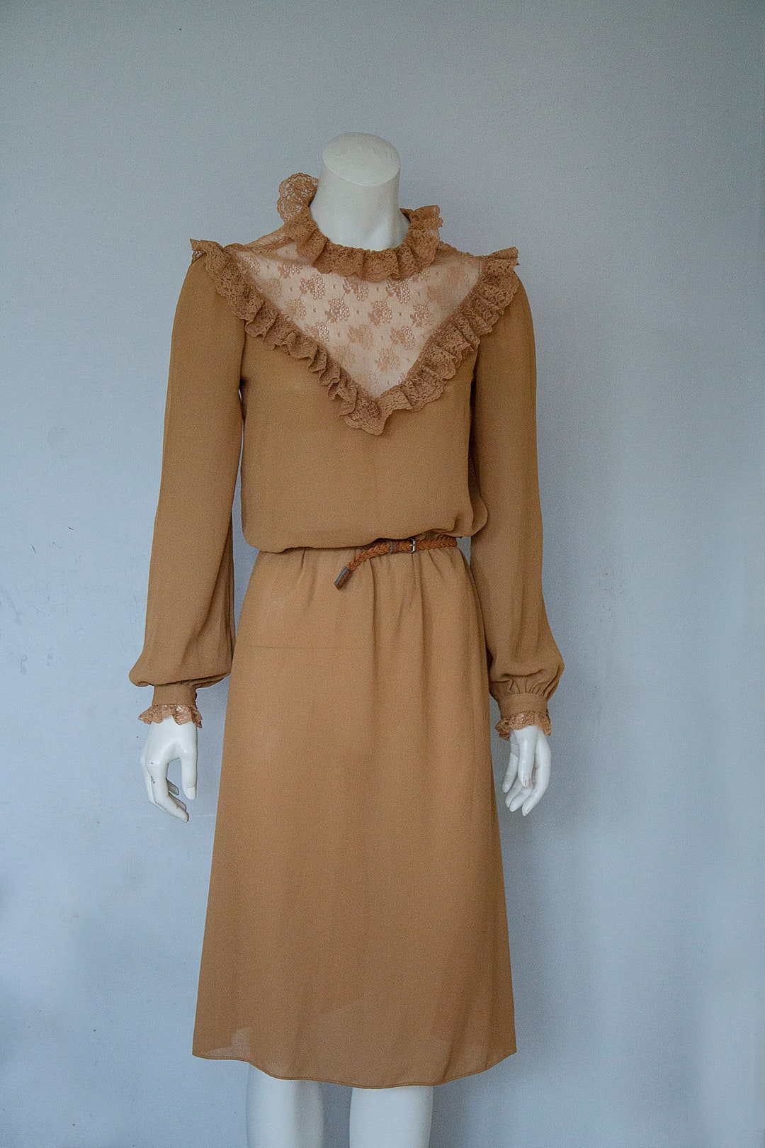 Romantic Neck Lace Ruffles Long Sleeve Midi Dress - Etsy