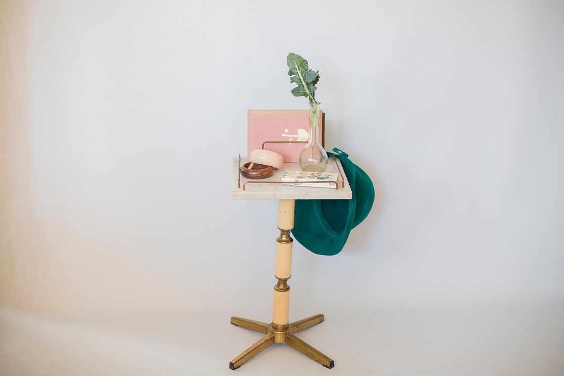 Vintage Side Table Marble Brass Plant Stand Watch Holder - Etsy
