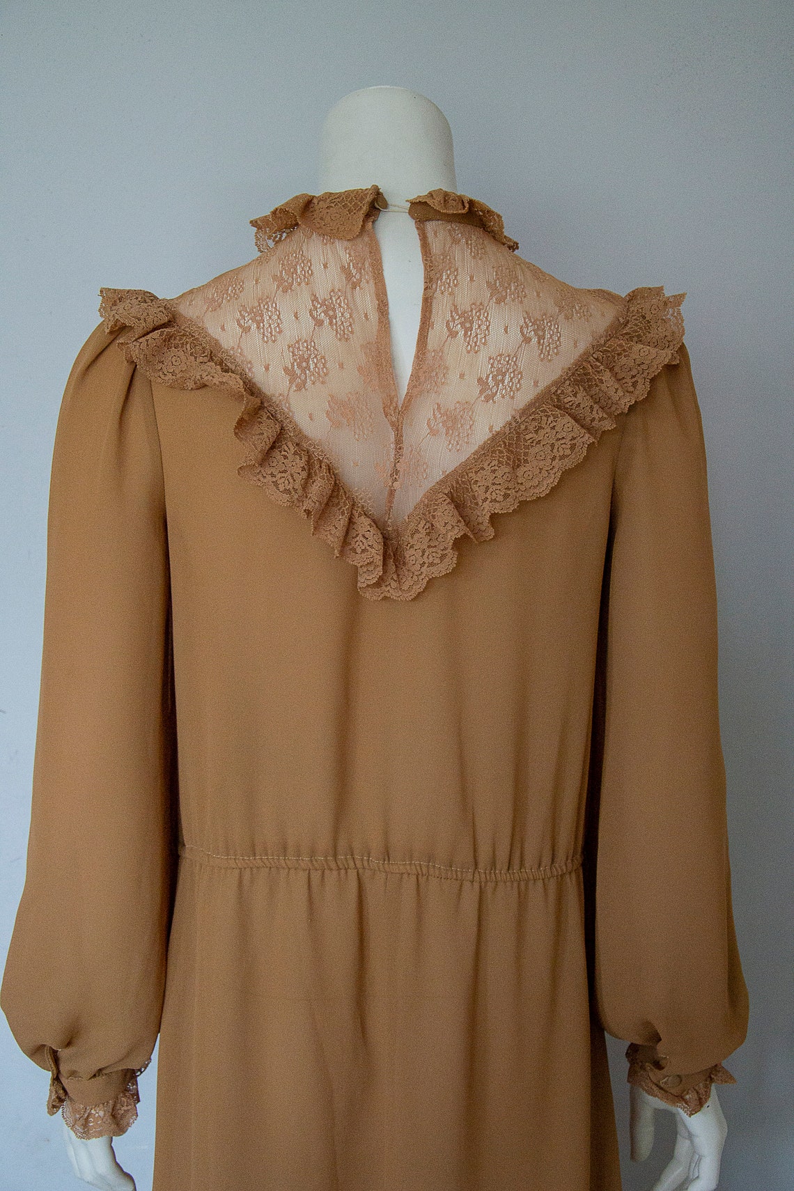 Romantic Neck Lace Ruffles Long Sleeve Midi Dress | Etsy