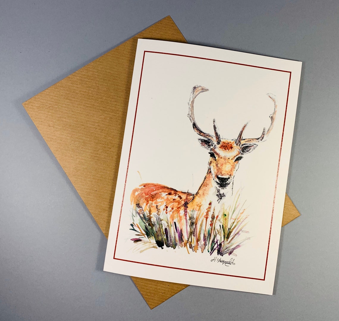 Winter Stag Watercolor Greeting Card: Rustic Deer Art - Etsy