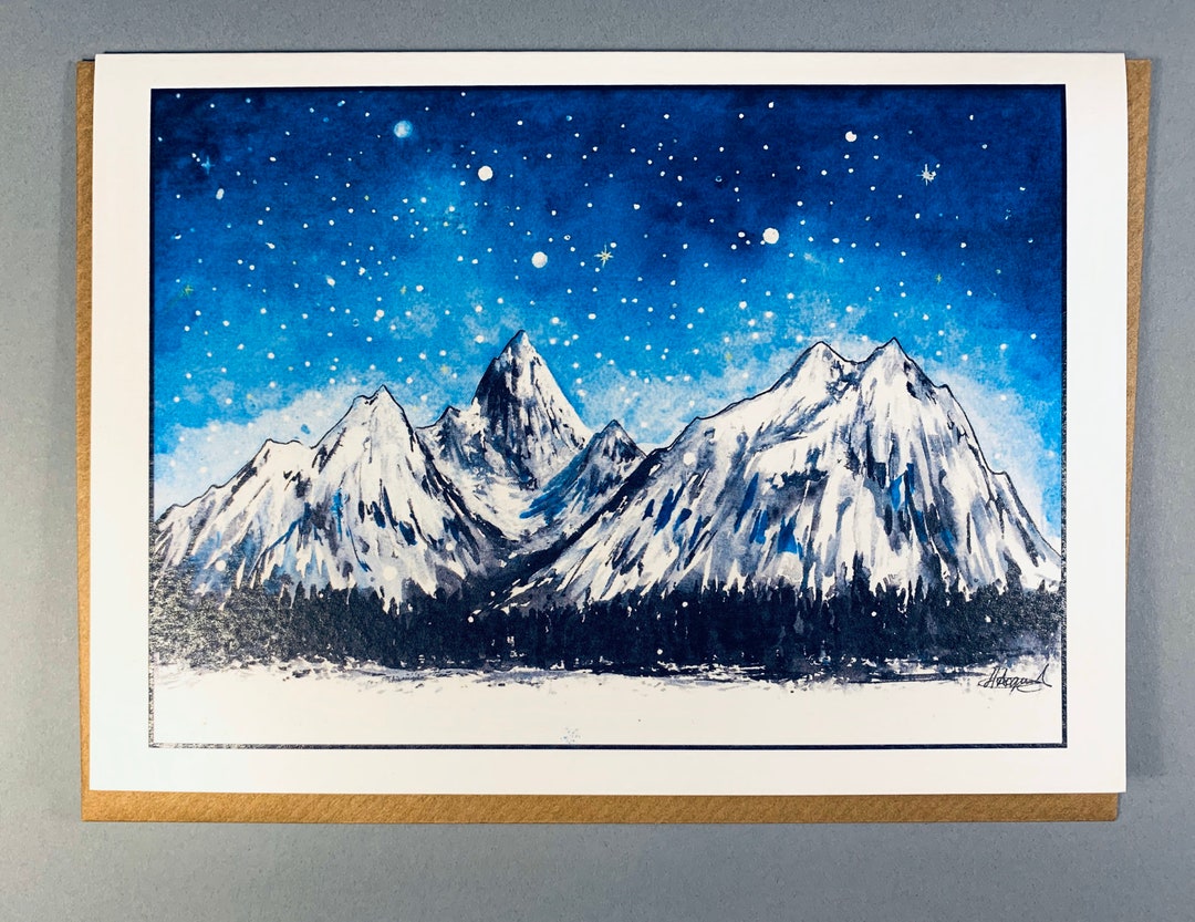 Snowy Mountain Card, Winter Wonderland, Seasonal Greetings Christmas ...