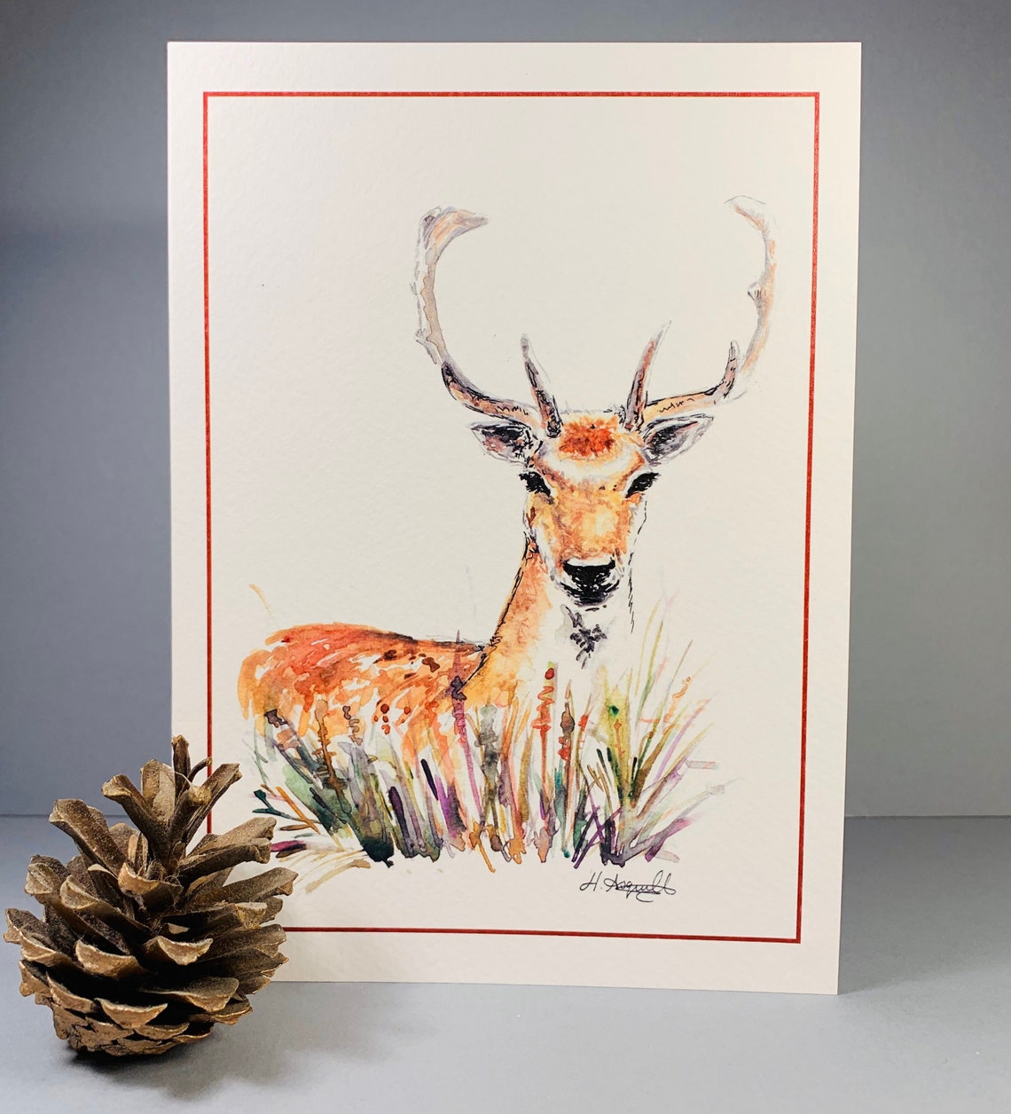 Winter Stag Watercolor Greeting Card: Rustic Deer Art - Etsy