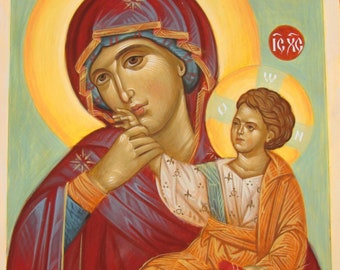 The Mother of God With A Christ Eleusa Virgin Mary Hand Painted Icon ...
