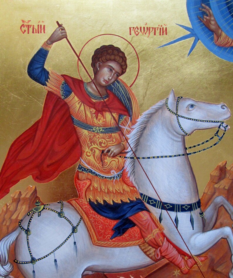 Saint George and the Dragon Icon St George Horse Hand Painted | Etsy