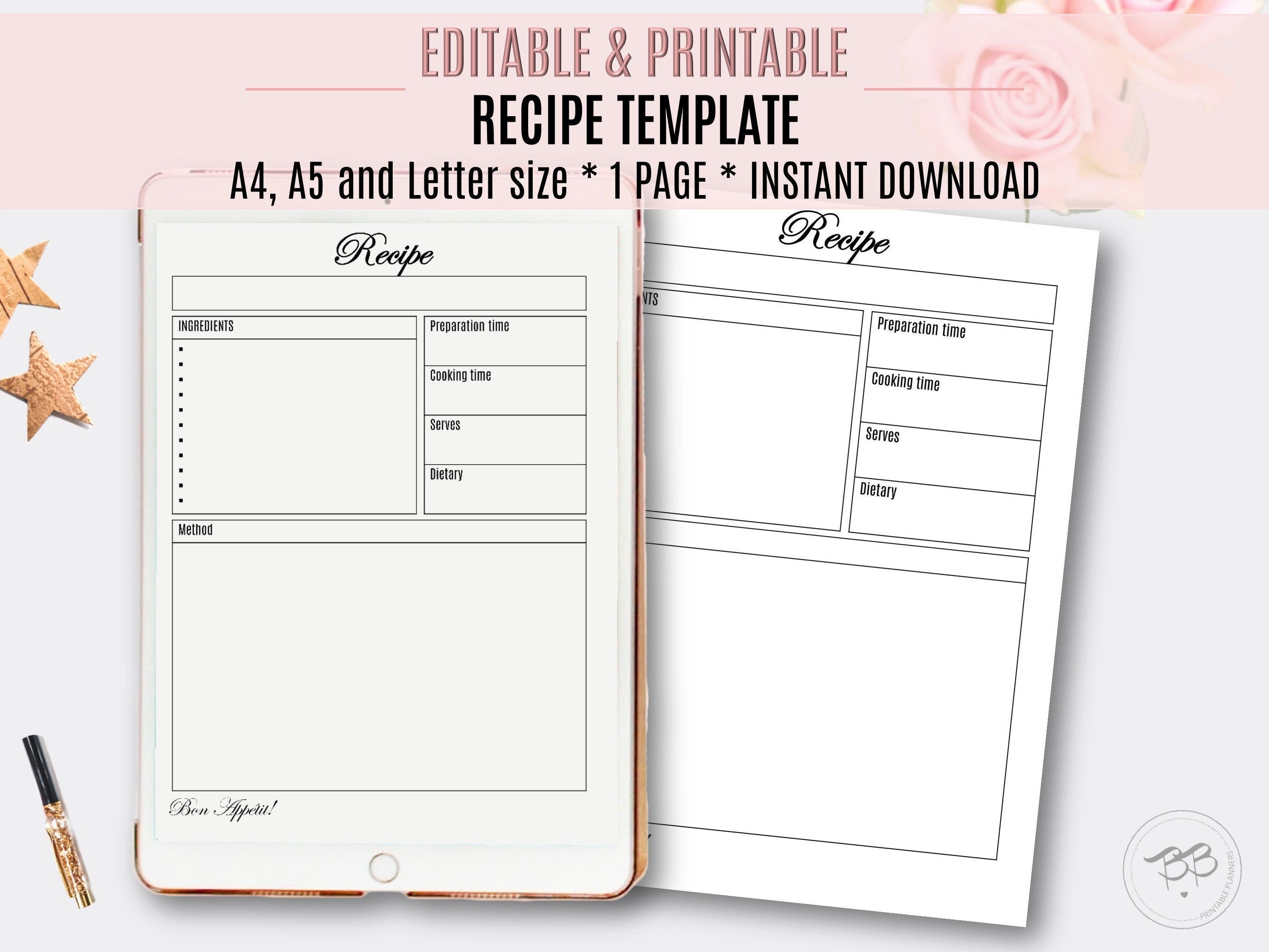 Home & Hobby Recipe Card Instant Download Printable PDF Size A4 and A5 ...