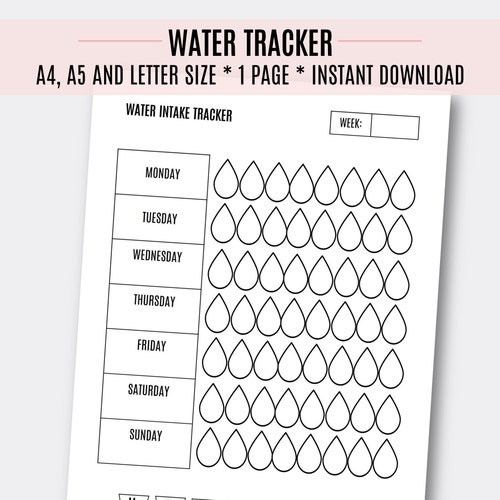 Water Tracker Printable Water Log Monthly Water Intake A4 | Etsy