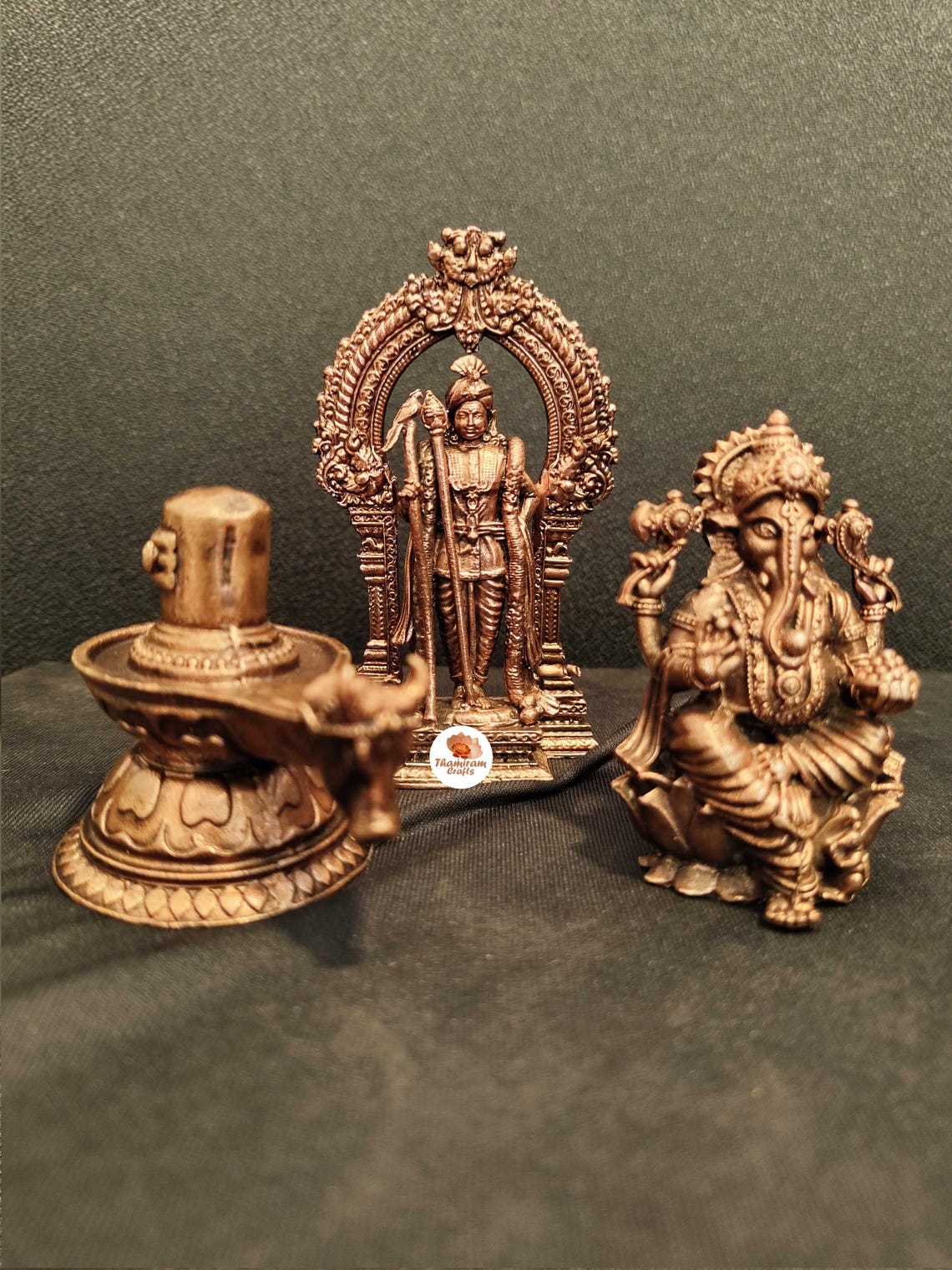 Copper Hindu God Statue Set – Murugar, Ganesh & Lingam Decorative Pooja ...