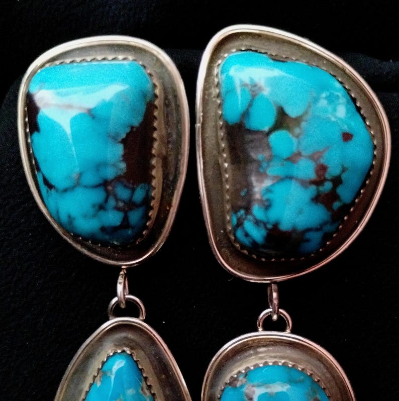 NAVAJO TURQUOISE EARRINGS Dangling 4 Long, Extra Gorgeous Luminous ...
