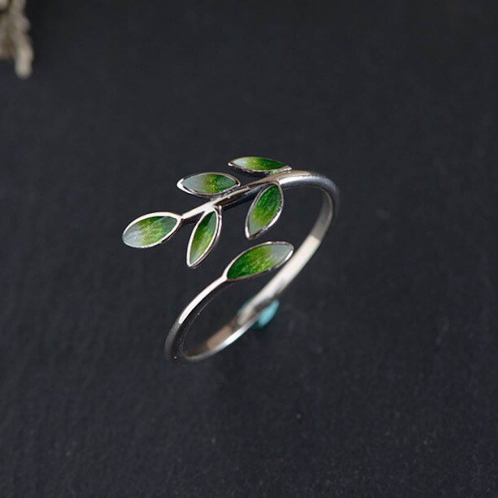Sterling Silver Leaf Ring Enameledbranch Ringsilver Ring | Etsy