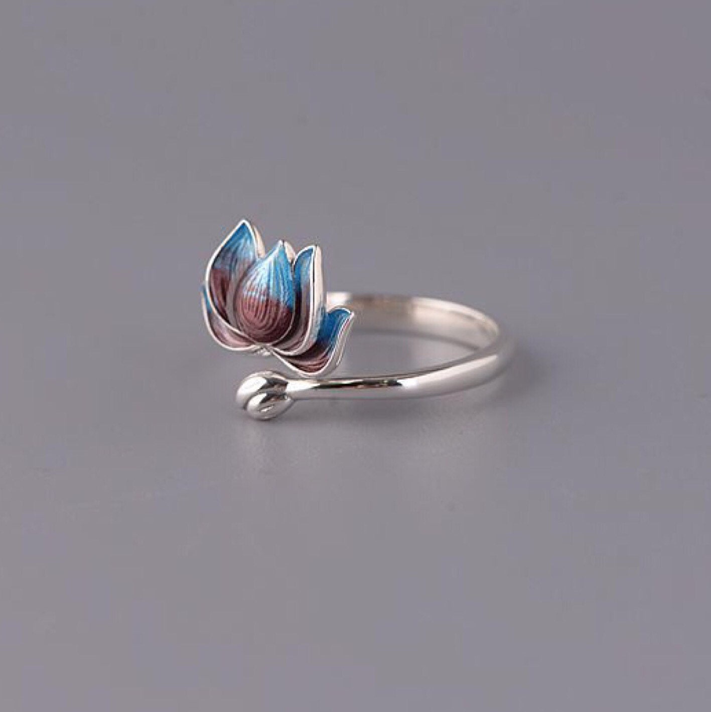 Sterling Silver Lotus Ring EnameledSilver Ring | Etsy