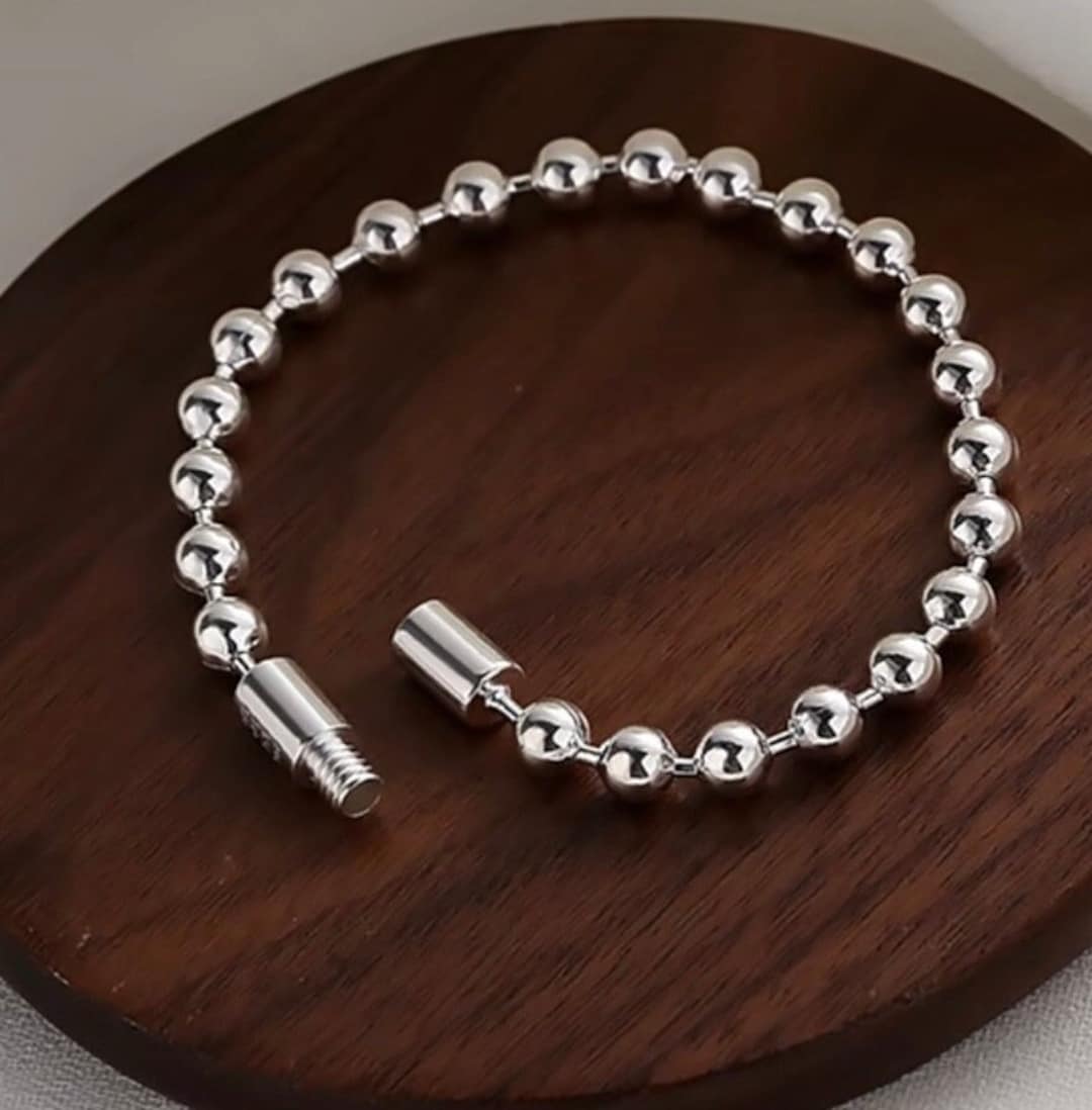 5MM Sterling Silver Bead Bracelet,silver Bead Chain Bracelet ,silver ...