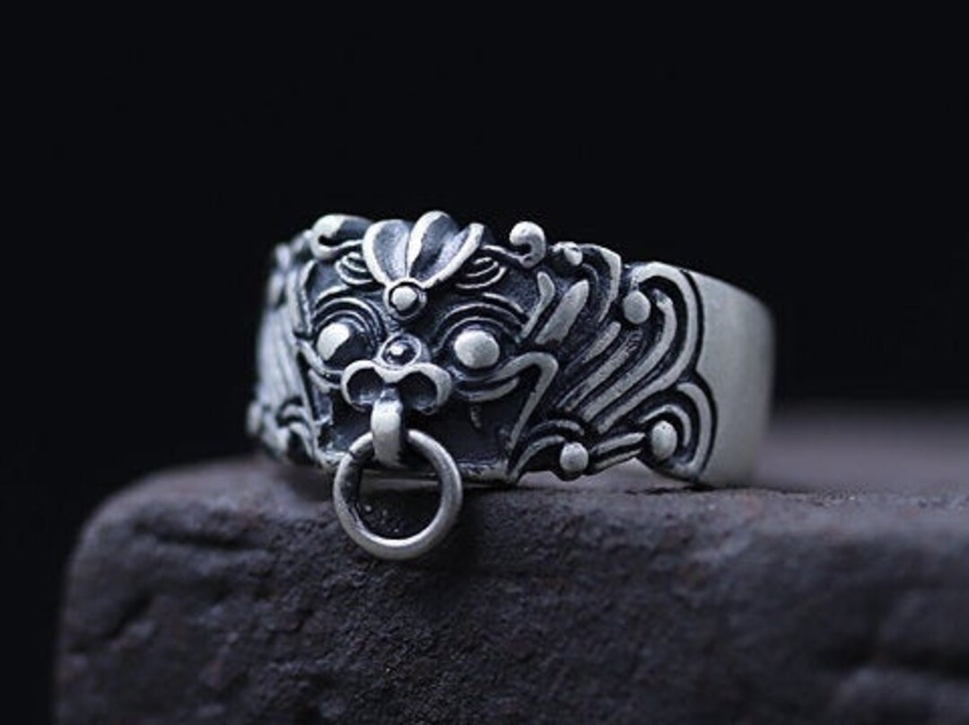 Sterling Silver Amulet Ringguardian Totem Ringadjustable - Etsy