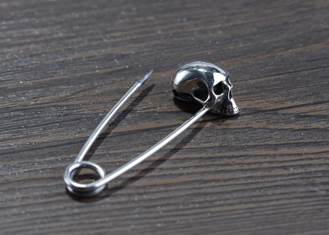 Sterling Silver Skull Safety Pin PendantSkull Safety Pin | Etsy