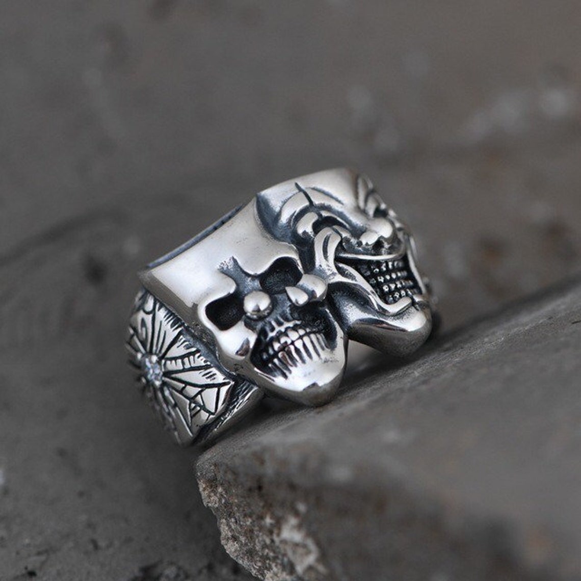 Double Faced Joker Ringskull Ringsterling Silver Ring - Etsy