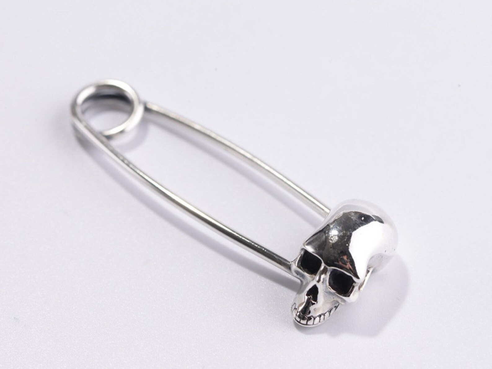 Sterling Silver Skull Safety Pin Pendantskull Safety Pin - Etsy
