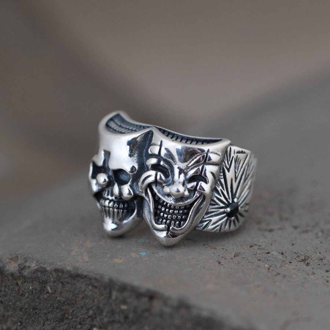 Double Faced Joker Ring,skull Ring,sterling Silver Ring Men,adjustable ...