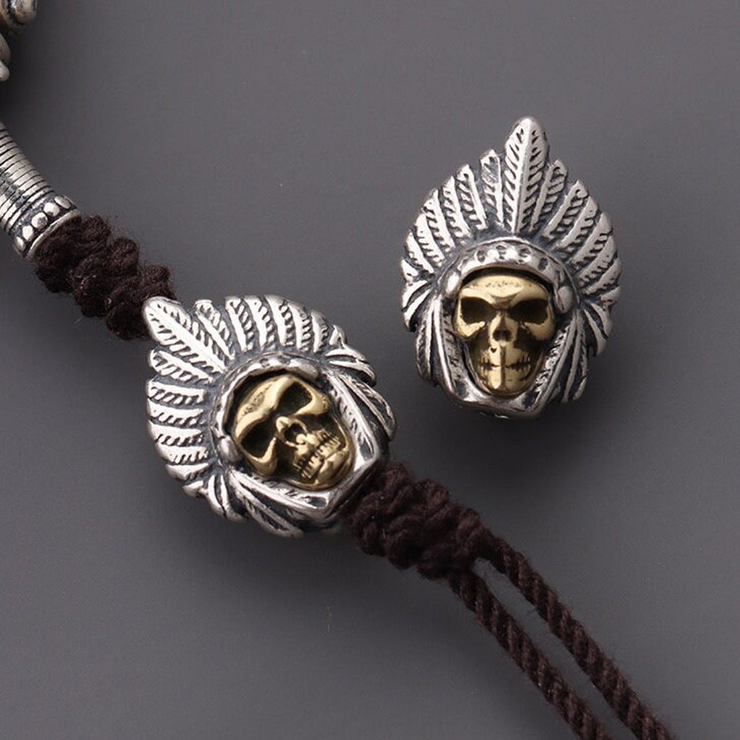 Sterling Silver Skull Chief Beads, Lanyard Beads,skull Spacer Beads ...