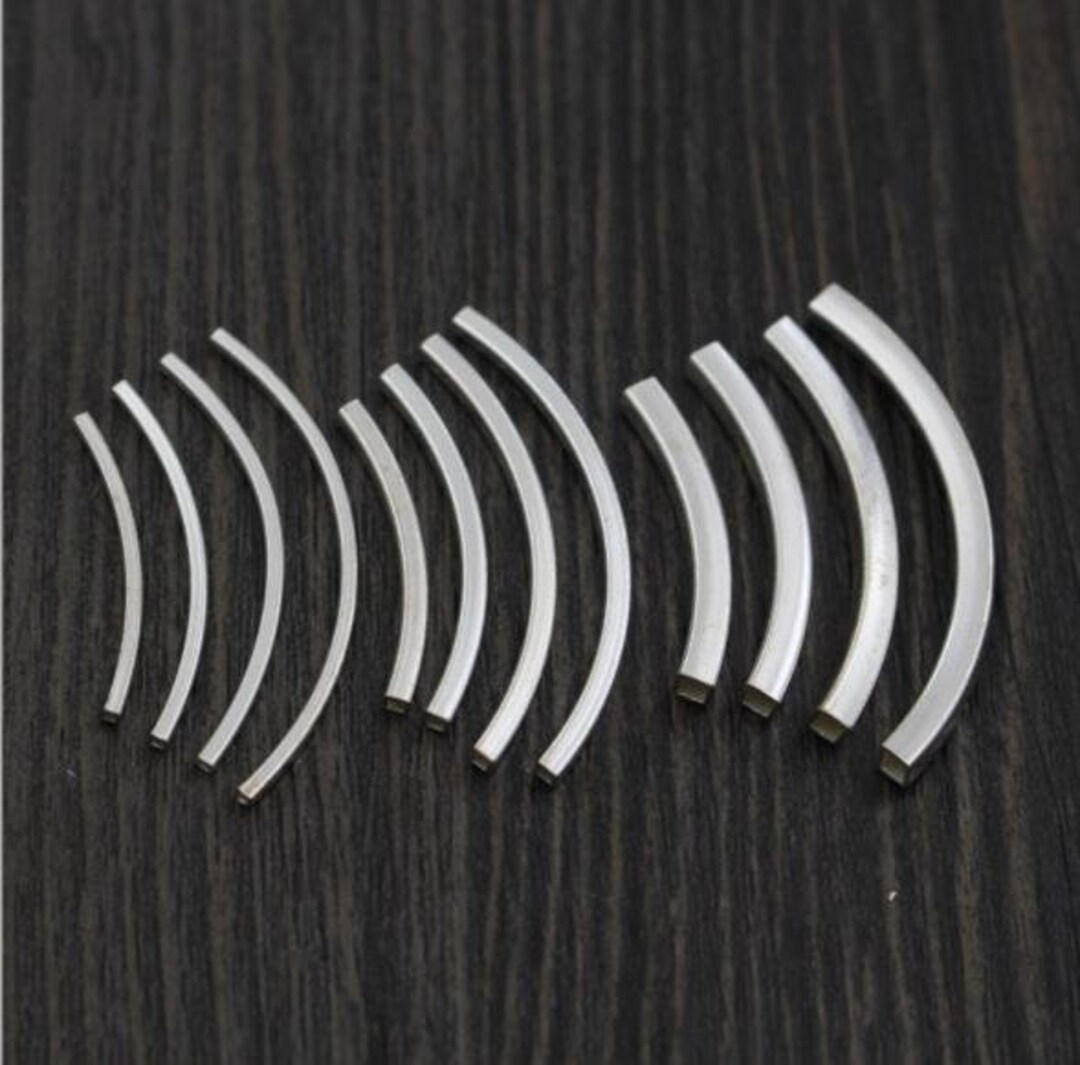 925 Sterling Silver Square Tube Beads, Tubular Beads, Curve Tube ...