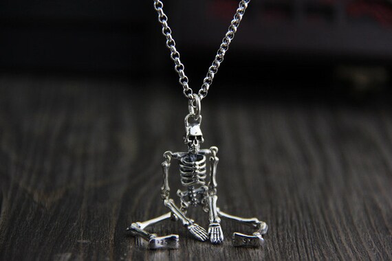 Sterling Silver Skeleton Pendantskull Pendantvintage | Etsy