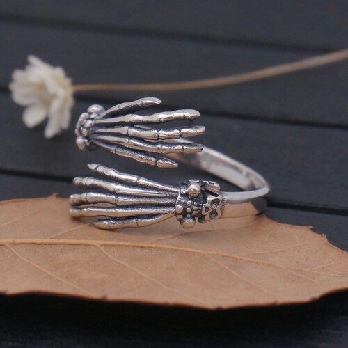 Sterling Silver Skeleton Hand Ring - Etsy