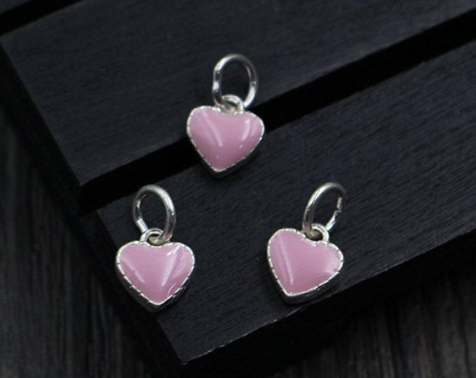 Sterling Silver Epoxy Pink Heart Charm,silver Heart Pendant,bracelet ...