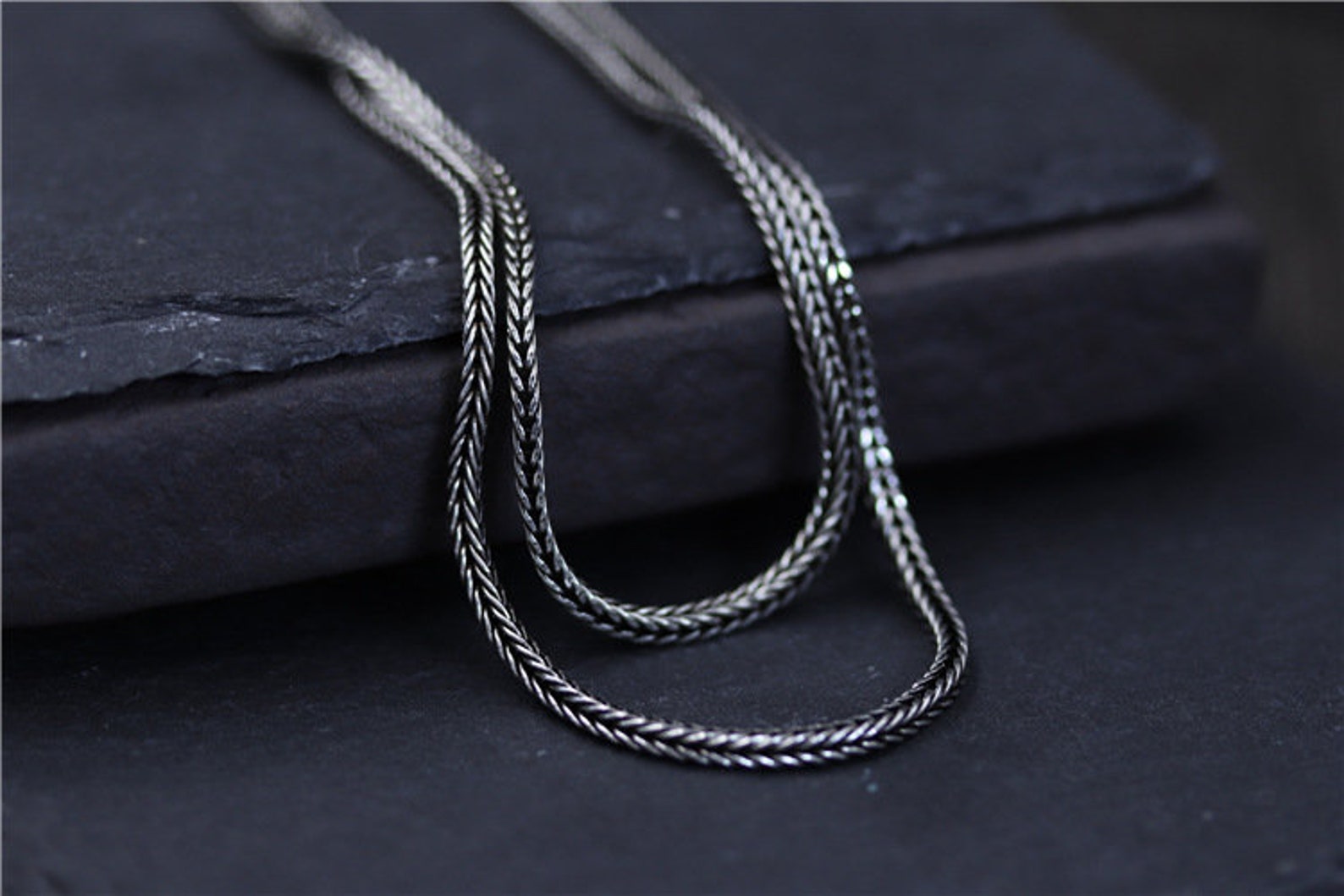 1.5/2mm-sterling Silver Foxtail Chain Sterling Silver Woven - Etsy