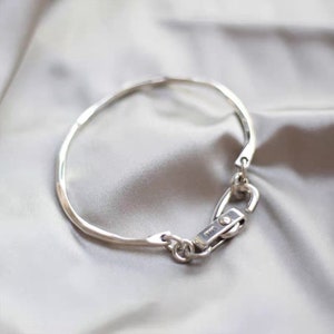 Sterling Silver Chain Bangle, Hammered Bangle,open Bangle Bracelet,solid Silver Cuff Bracelet ...