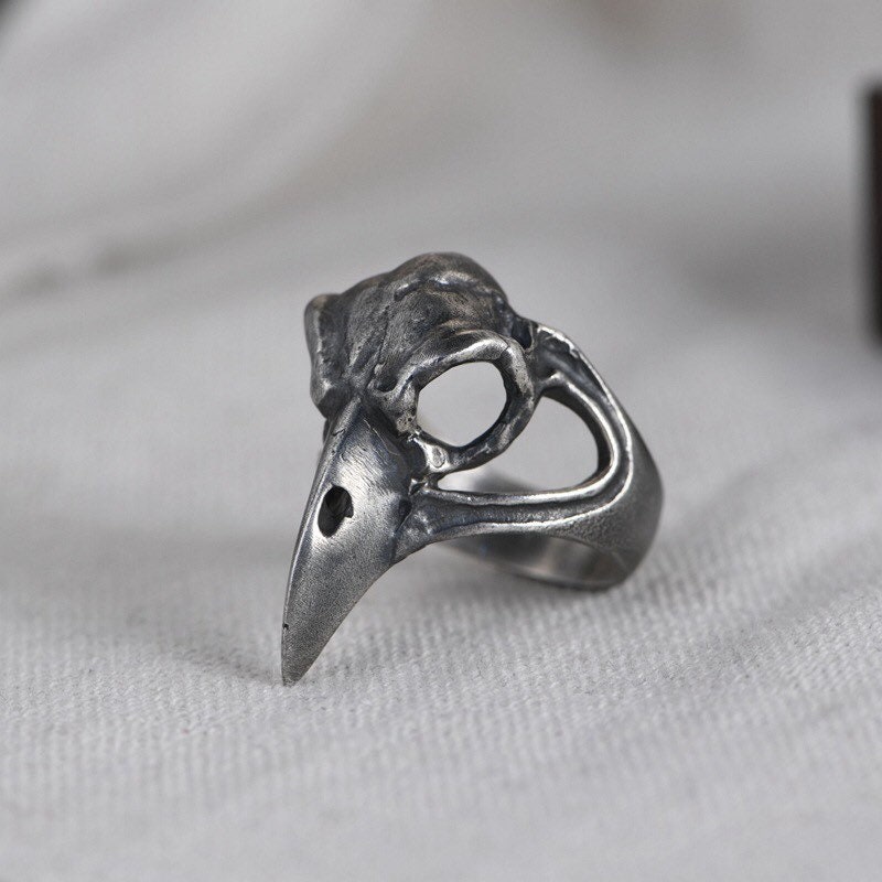 Sterling Silver Crow Skull Ringsilver Ring Menband - Etsy UK