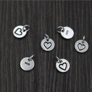 8MM Sterling Silver Heart Round Tag Disc Charm Pendant,necklaces ...