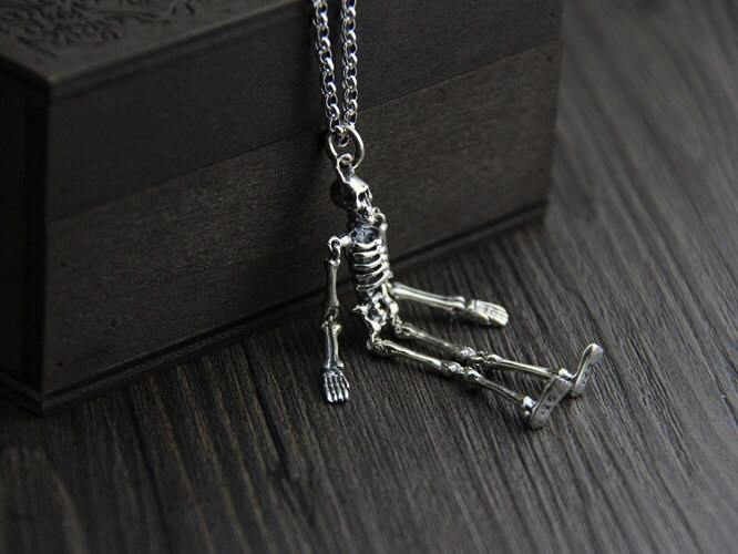 Sterling Silver Skeleton Pendantskull Pendantvintage | Etsy